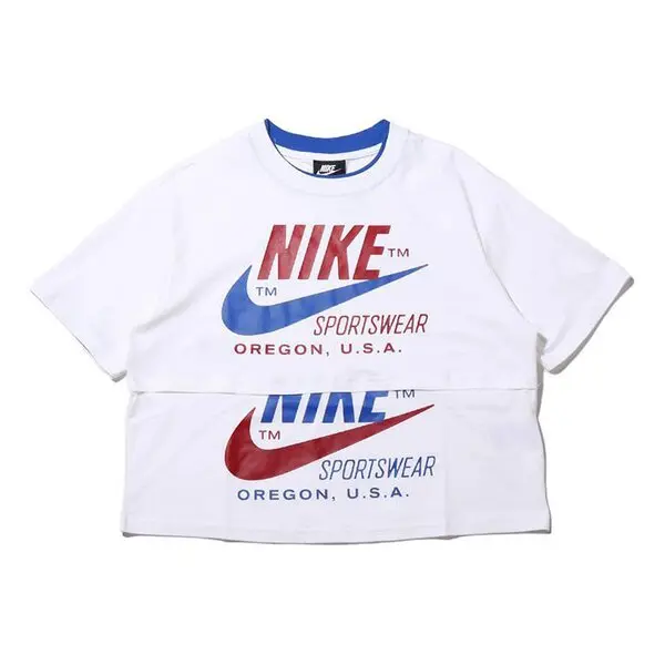 Nike Logo Splicing Short Sleeve T-shirt - White