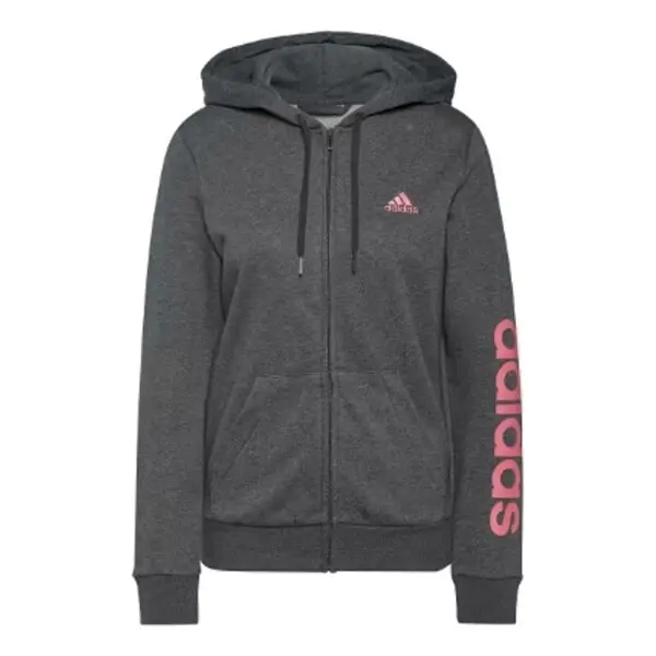 Adidas Essentials Logo Full-zip Hoodie - Grey/pink