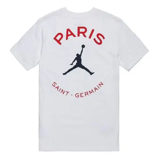 JORDAN Paris Saint-germain Logo Printing Sports Round Neck Short Sleeve - White