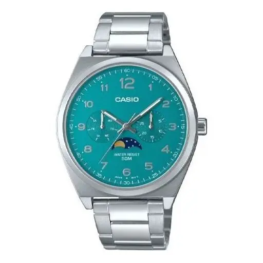 Casio Analog Watch With Teal Dial - Silver/teal