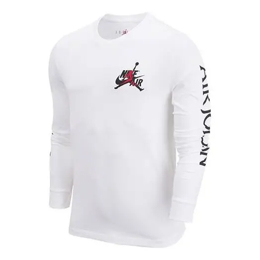 JORDAN Logo Printing Round Neck Long Sleeves White T-shirt - Default Color