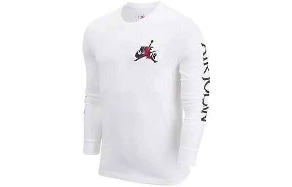 JORDAN Logo Printing Round Neck Long Sleeves White T-shirt - Default Color