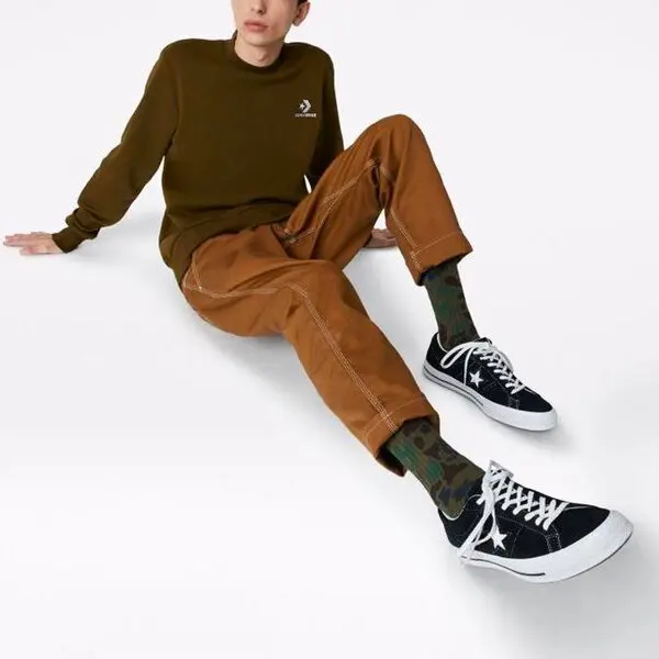 CONVERSE Star Chevron Embroidered Crewneck Sweatshirt - Olive Green