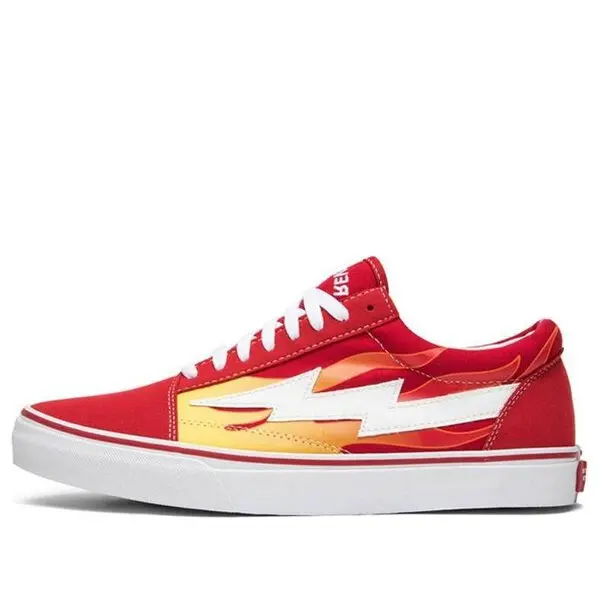 REVENGE X STORM Low Top Sneakers With Lightning Bolt Motif - Red Flame