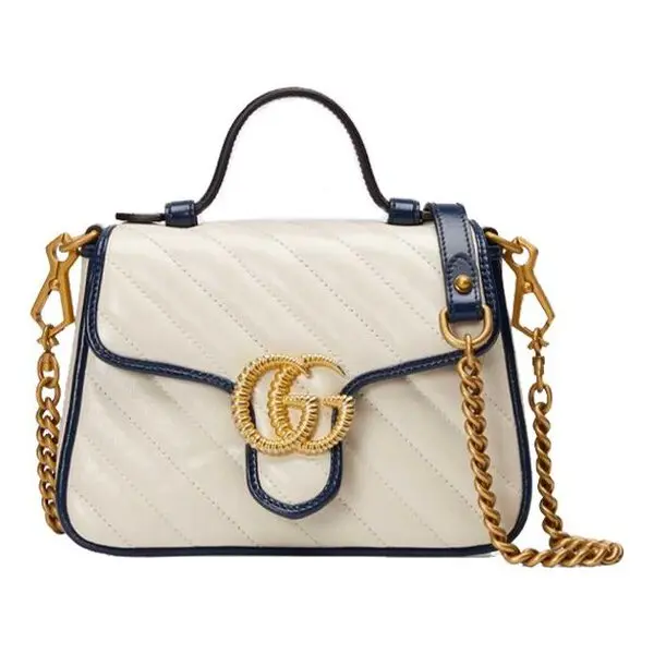 Gucci Gg Marmont Leather Chain Handbag - White