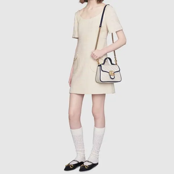 Gucci Gg Marmont Leather Chain Handbag - White