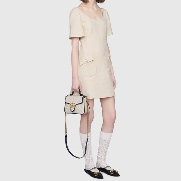 Gucci Gg Marmont Leather Chain Handbag - White