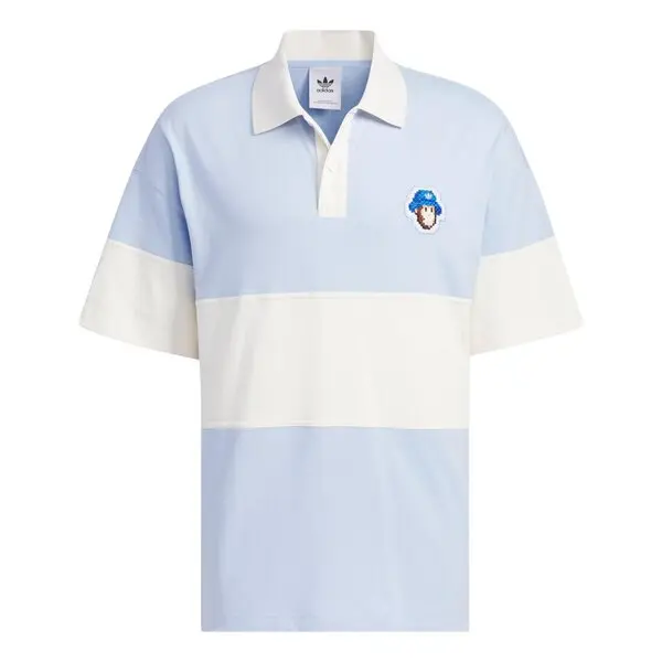 Adidas Originals X Monkey Kingdom Short Sleeve Polo Shirt 'blue White - Baby Blue/white