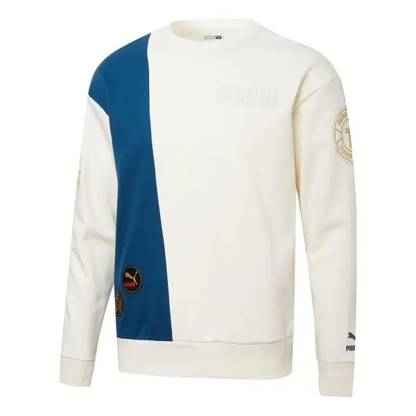 PUMA Mix Badge Long Crew Sweater - White/yellow
