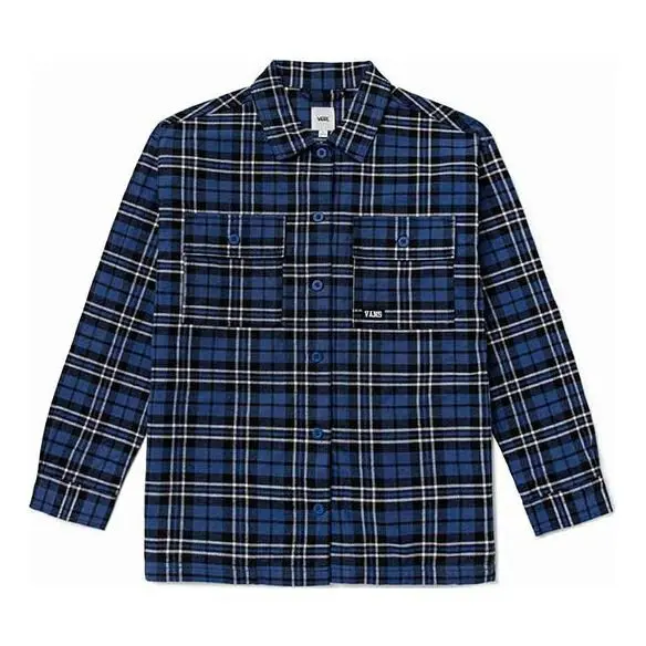 VANS Long Sleeve Plaid Shirt With Logo Detail - Blue