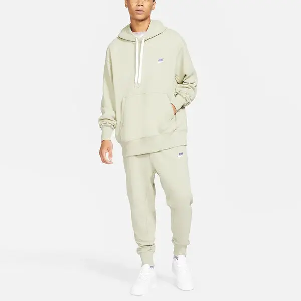 Nike Embroidered Logo Solid Color Bundle Feet Sports Pants Beige - Creamy