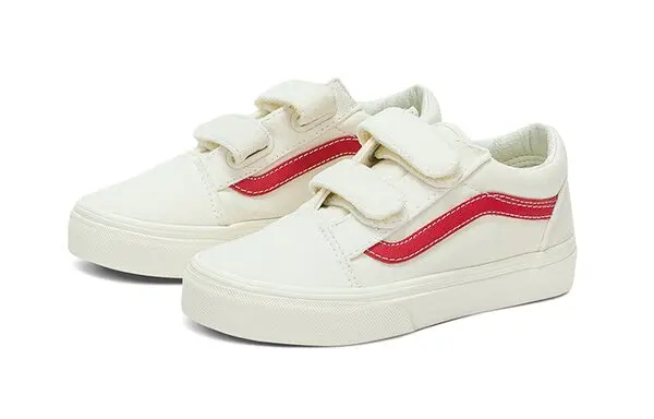 VANS Old Skool Low Top Sneakers With Velcro Fastening - White/red