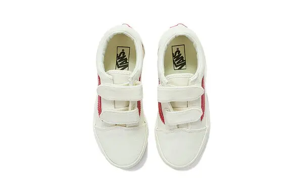 VANS Old Skool Low Top Sneakers With Velcro Fastening - White/red