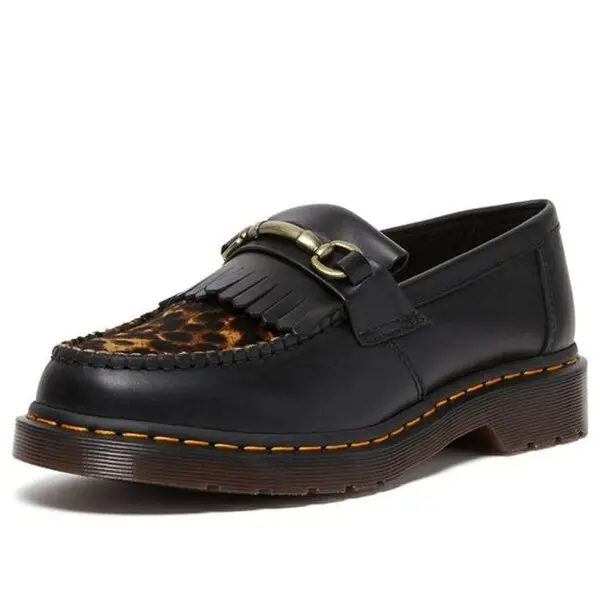 Dr. Martens Adrian Snaffle Loafers With Leopard Print Hair-on Detail - Black/leopard