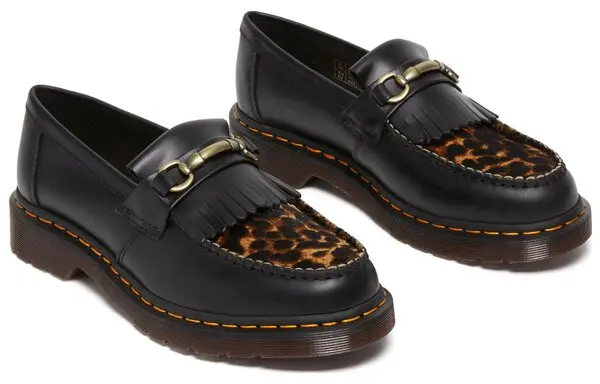 Dr. Martens Adrian Snaffle Loafers With Leopard Print Hair-on Detail - Black/leopard