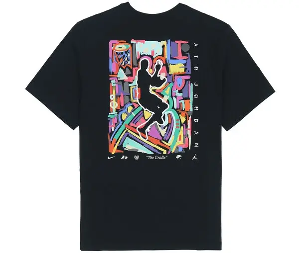 JORDAN Brand Multi-color Logo Printing Round Neck Short Sleeve Black