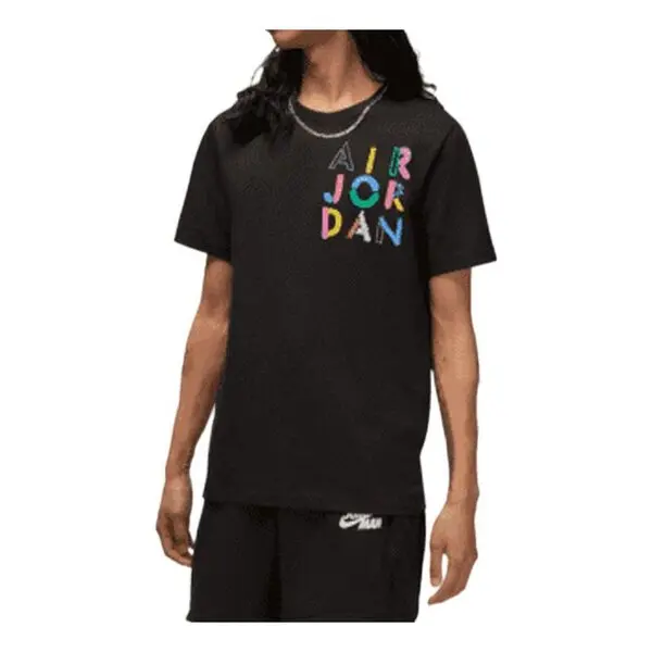 JORDAN Brand Multi-color Logo Printing Round Neck Short Sleeve Black