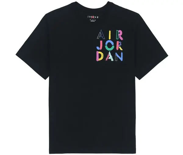 JORDAN Brand Multi-color Logo Printing Round Neck Short Sleeve Black