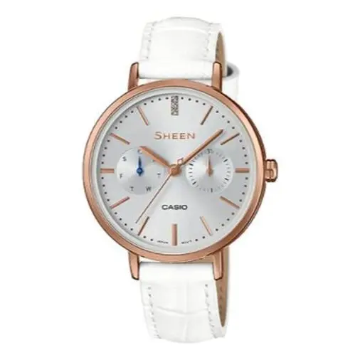 Casio Sheen Series Analog Watch With Leather Strap - Silver