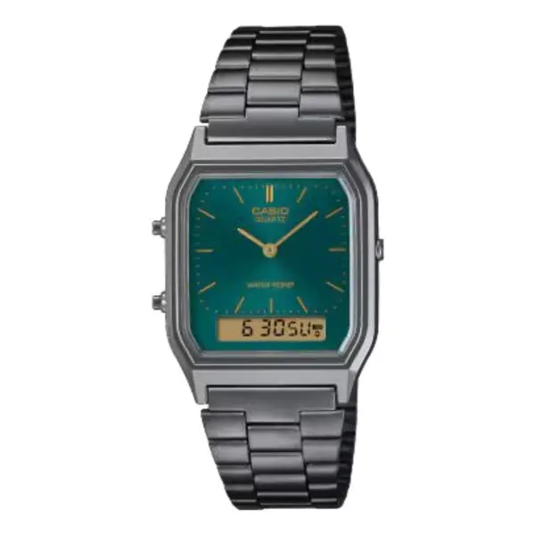 Casio Vintage Analog-digital Watch With Stainless Steel Band - Black/green