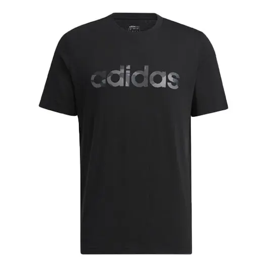 Adidas Neo Camouflage Logo Printing Sports Round Neck Short Sleeve Black - Default Color