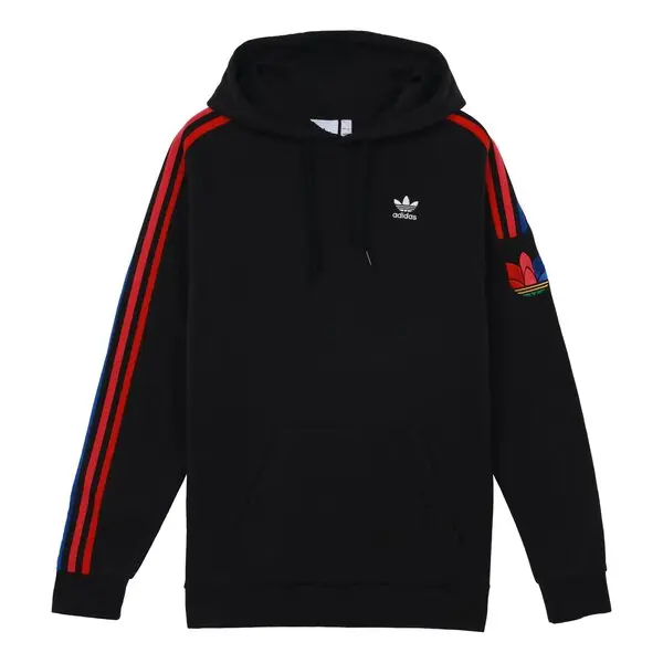 Adidas Originals Fleece Lined Hoodie With Striped Sleeves - Jet Black