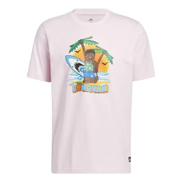 Adidas Logo Cartoon Character Printing Ribbed Round Neck Basketball Training Short Sleeve Pink T-shirt - Default Color
