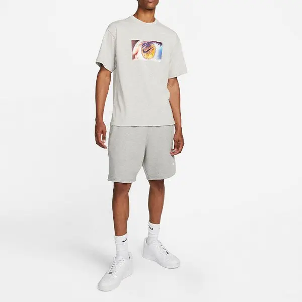 Nike Eye Pattern Logo Printing Round Neck Casual Short Sleeve Gray T-shirt - Default Color