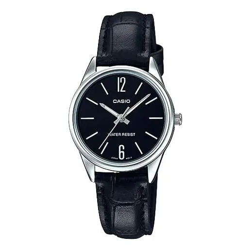 Casio Quartz Analog Watch With Leather Strap - Black