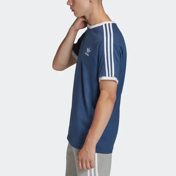Adidas Originals 3-stripes Tee Casual Round Neck Loose Logo Stripe Short Sleeve Ocean - Blue