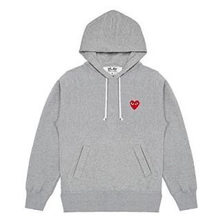 Play Comme Des Garcon Heart Logo Pullover Hoodie - Grey