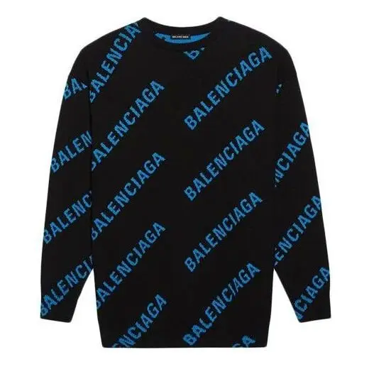 Balenciaga Allover Logo Crewneck Sweater - Black/blue