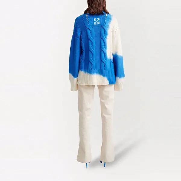 Off-White Blue White" Wool Cable Knit Sweater