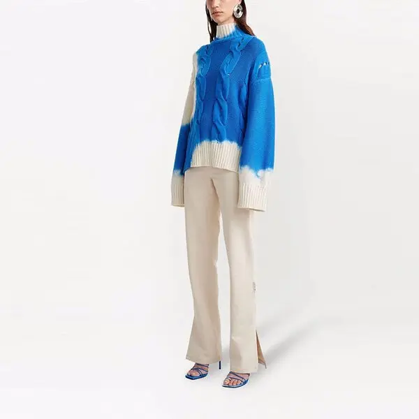 Off-White Blue White" Wool Cable Knit Sweater