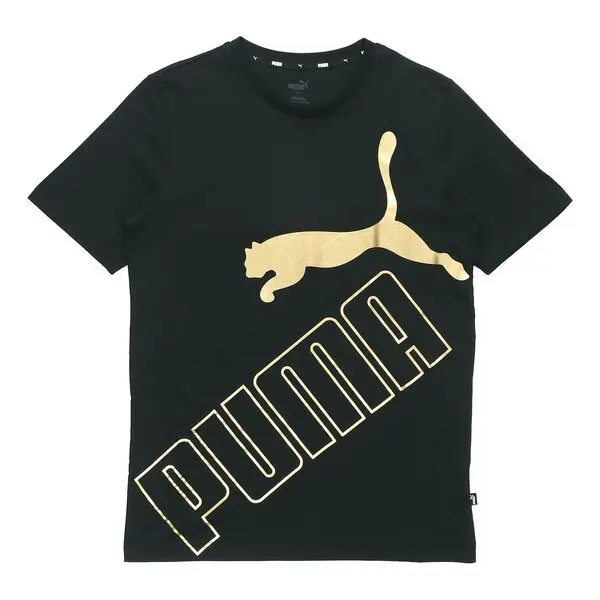 PUMA Big Logo Printed Short Sleeve Tee Black/gold - Blackgold