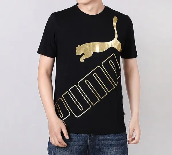 PUMA Big Logo Printed Short Sleeve Tee Black/gold
