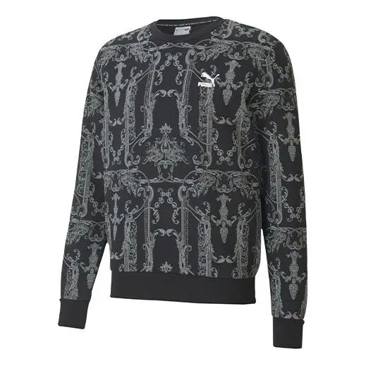 PUMA Luxe Aop Crew Pullover Knit - Black