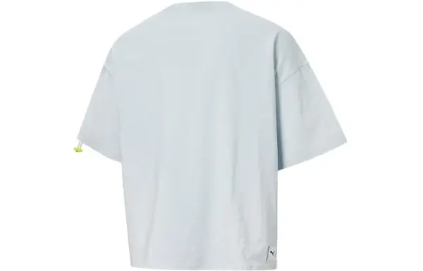 PUMA Round Neck Pullover Solid Color Short Sleeve Light Blue Gray