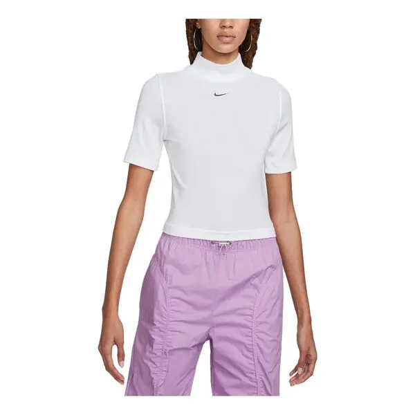 Nike Essentials Ribbed Turtleneck Short Sleeve Top - White