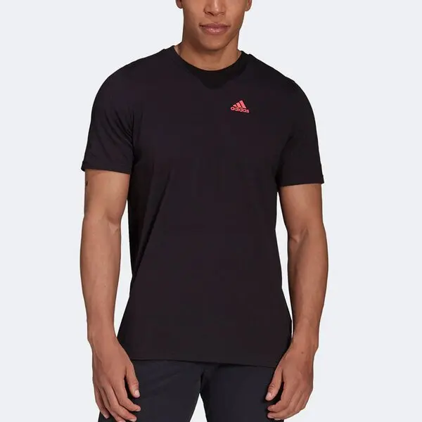 Adidas Solid Color Logo Round Neck Short Sleeve Black