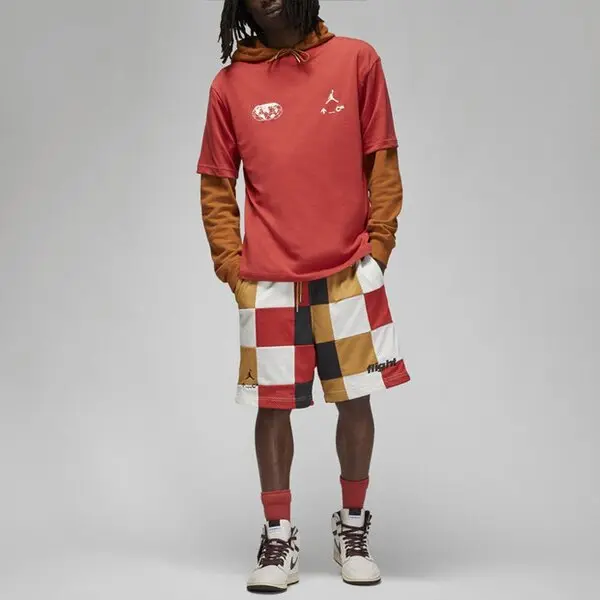 JORDAN Round Neck Pullover Brand Pattern Alphabet Short Sleeve T-shirt Clay Red