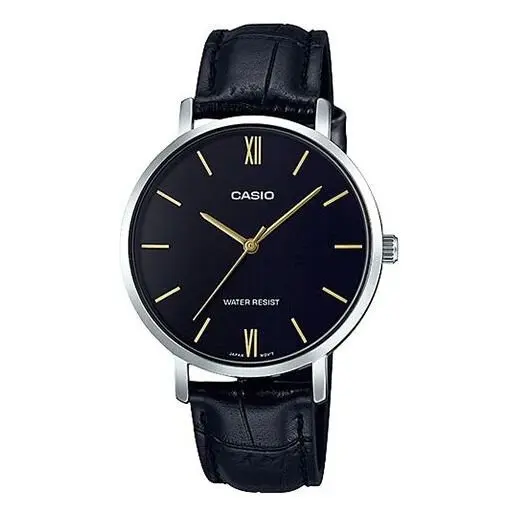 Casio Leather Band Waterproof Quartz Analog - Black