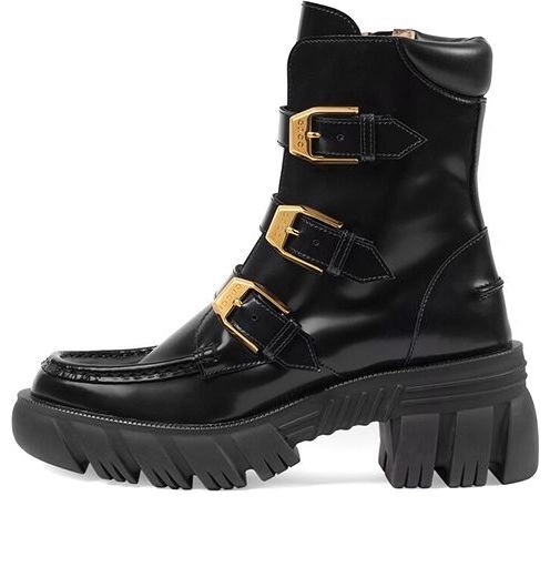 Gucci Leather Buckled Ankle Boots - Black
