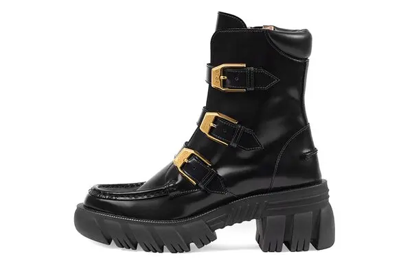 Gucci Leather Buckled Ankle Boots