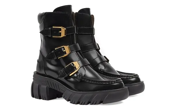 Gucci Leather Buckled Ankle Boots