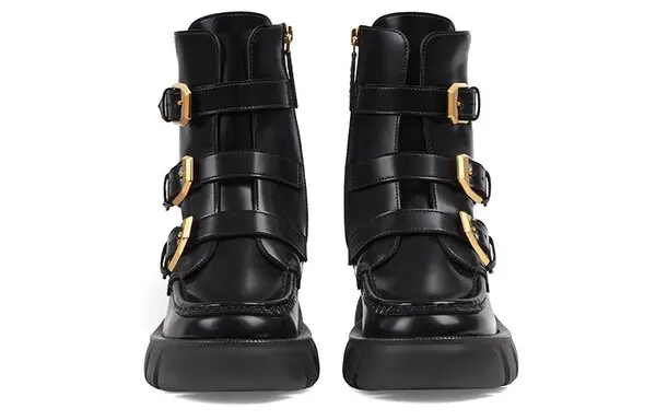 Gucci Leather Buckled Ankle Boots