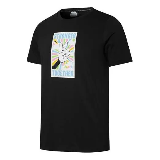 PUMA Graphic Funny Printing Sports Round Neck Short Sleeve - Black