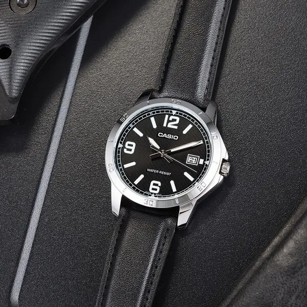 Casio Quartz Analog Leather Strap Watch With Water Resistance