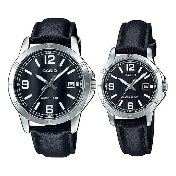 Casio Quartz Analog Leather Strap Watch With Water Resistance - Black