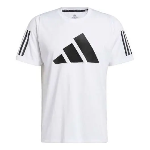 Adidas Stripe Logo Printing Round Neck Casual Short Sleeve White T-shirt - Multi-color
